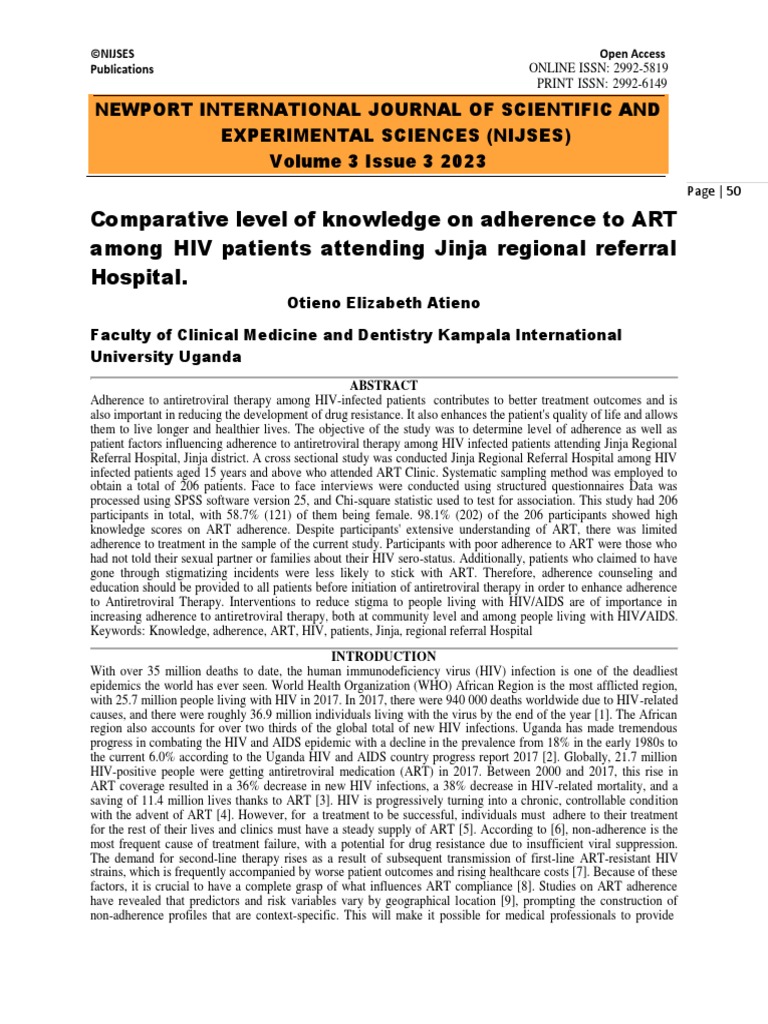Comparative Level of Knowledge On Adherence To ARTamong HIV Patients ... Comparative Level of Knowledge On Adherence To ARTamong HIV Patients ...