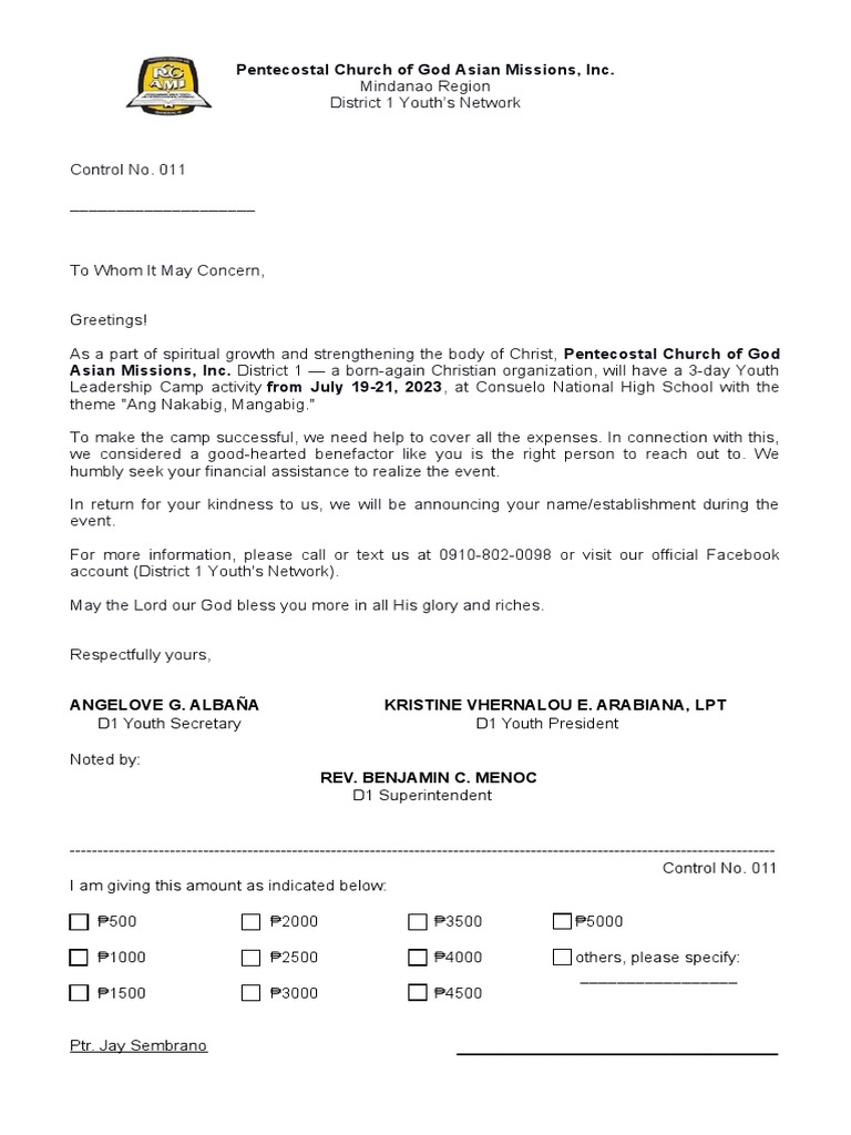 Solicitation Letter | Download Free PDF | Pentecostalism | Theology