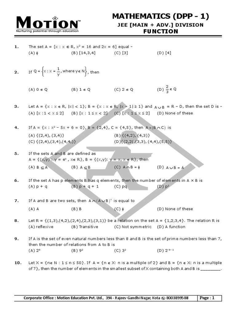 Function DPP-1 (JEE) Question @GB Sir | PDF | Teaching Methods & Materials