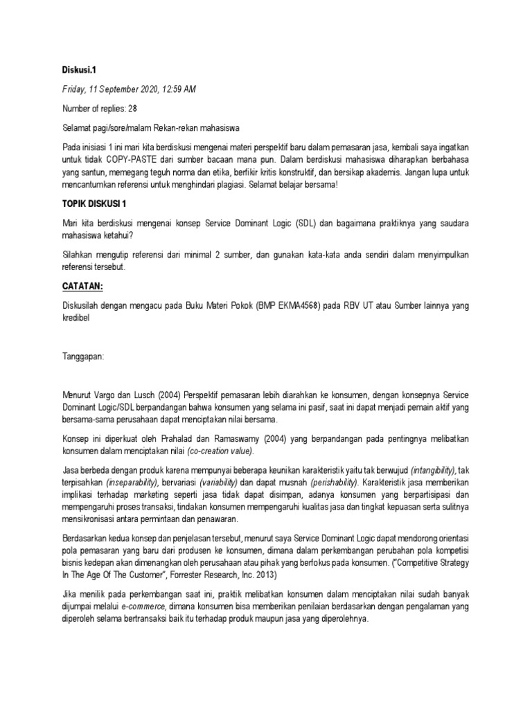 Diskusi Inisasi 1 3 Pemasaran Jasa PDF | PDF