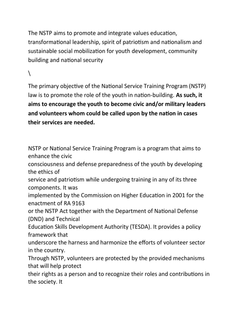 The NSTP Aims To Promote and Integrate Values Education | PDF | Social ...