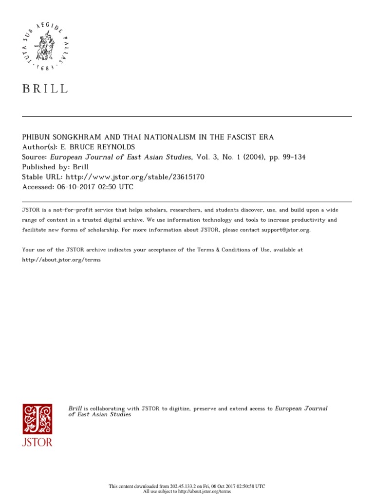Phibun Songkram and Thai Nationalisme in the Fascist Era | PDF ...