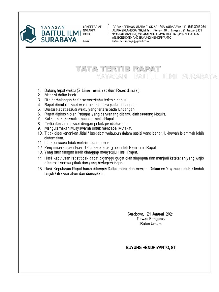 Tata Tertib Rapat Yayasan Baitul Ilmi | PDF