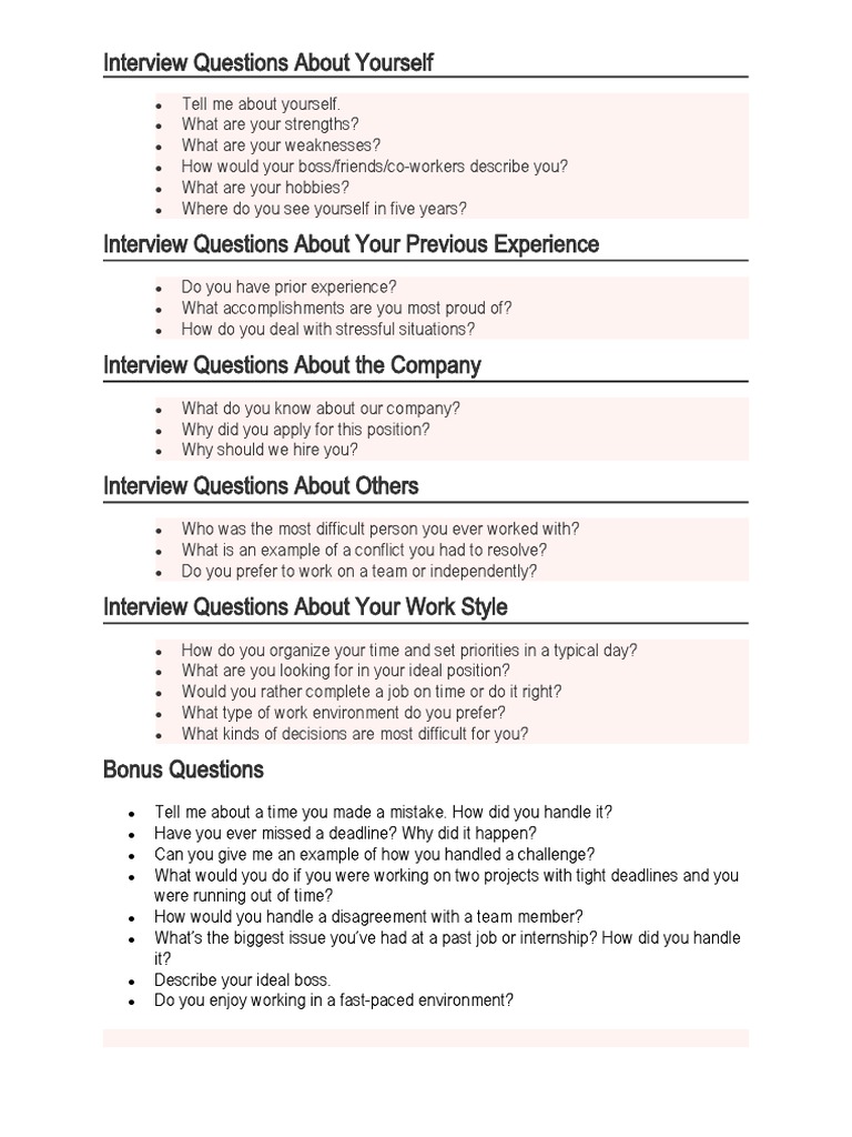 Interview Questions About Yourself | PDF | Self-Improvement