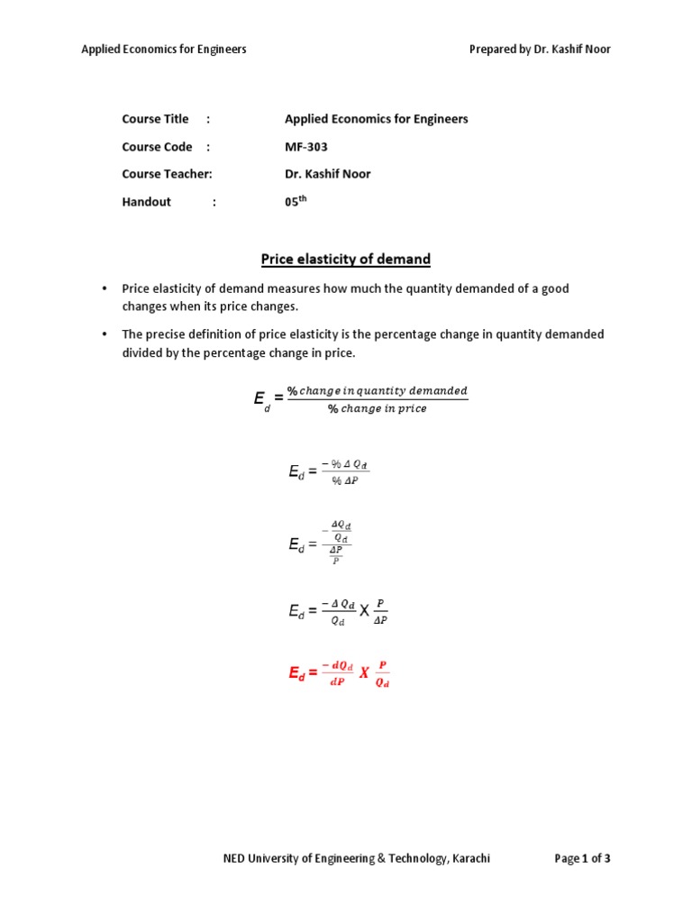 Handout 05 | PDF | Elasticity (Economics) | Price Elasticity Of Demand Handout 05 | PDF | Elasticity (Economics) | Price Elasticity Of Demand