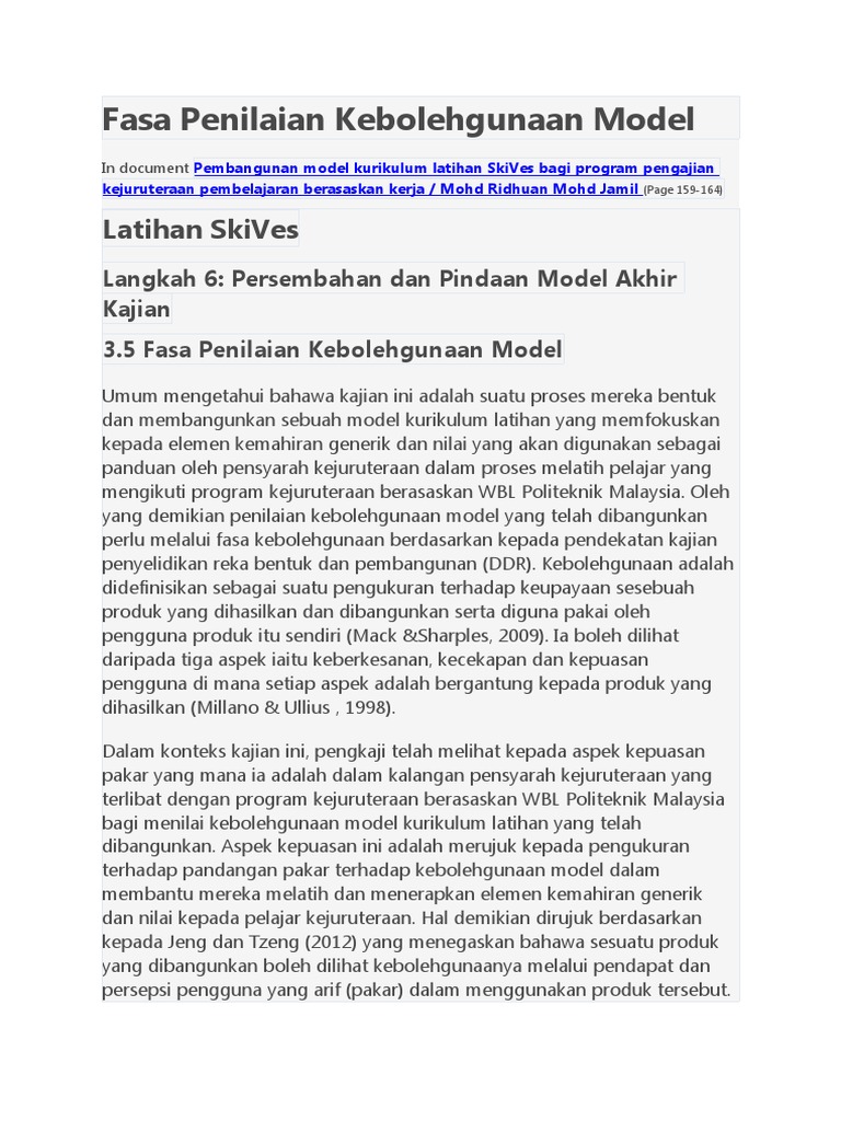 Fasa Penilaian Kebolehgunaan Model | PDF