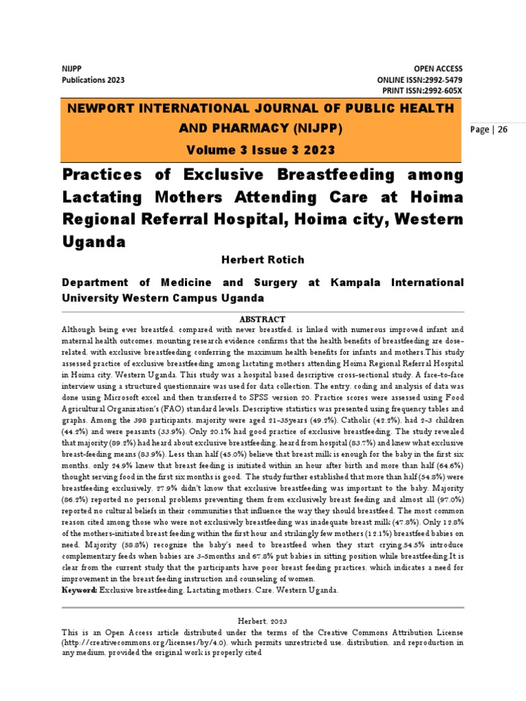 Practices Of Exclusive Breastfeeding Among Lactating Mothers Attending