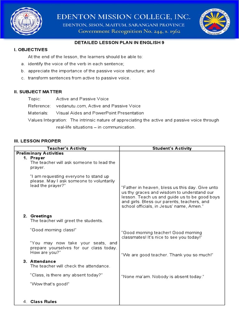 Detailed Lesson Plan in English 9 | PDF | Subject (Grammar) | Verb