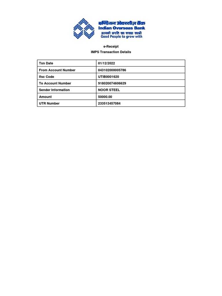IMPS Transaction Receipt for Noor Steel | PDF | Finance & Money Management