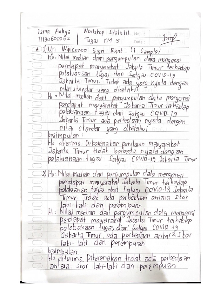 Isma Auliya - 11190600062 - WS Statistik - TM 5 | PDF