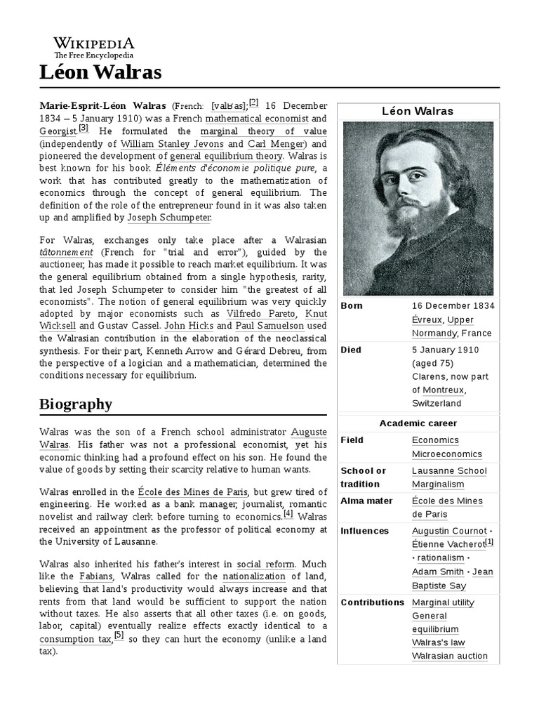 Léon Walras | PDF | General Equilibrium Theory | Microeconomics
