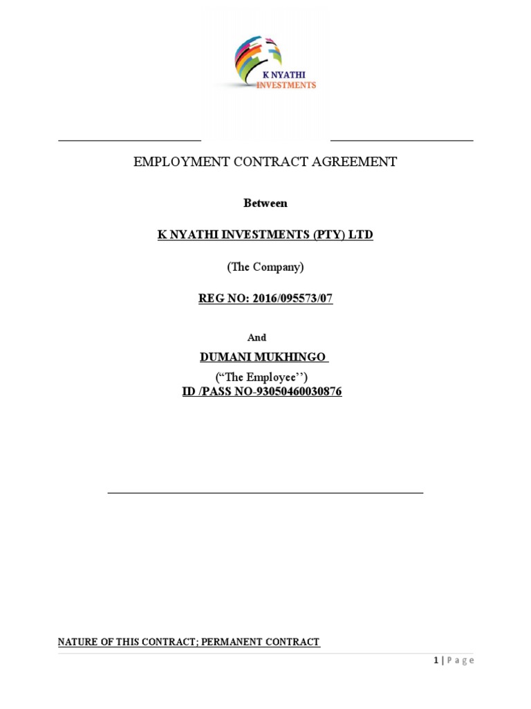 Employment Contract - Mechanic - Dumani Mukhingo | PDF