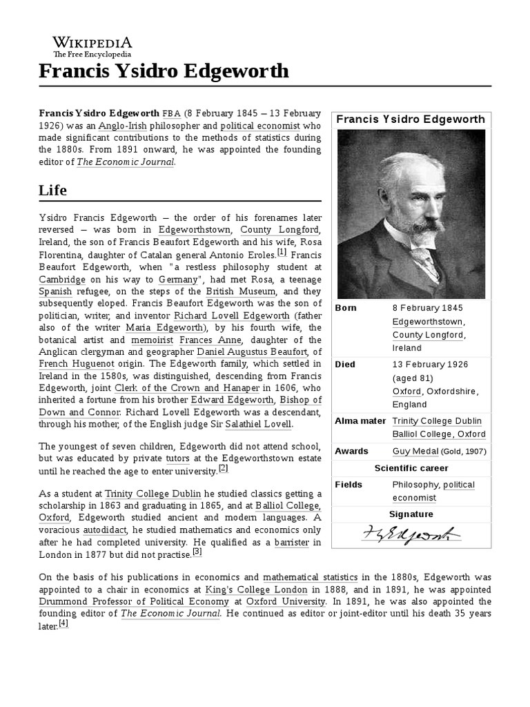 Francis Ysidro Edgeworth | PDF | Economics | Economies