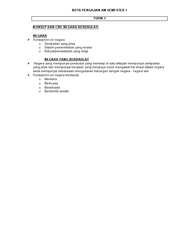 Nota Pengajian Am Semester 1 | PDF