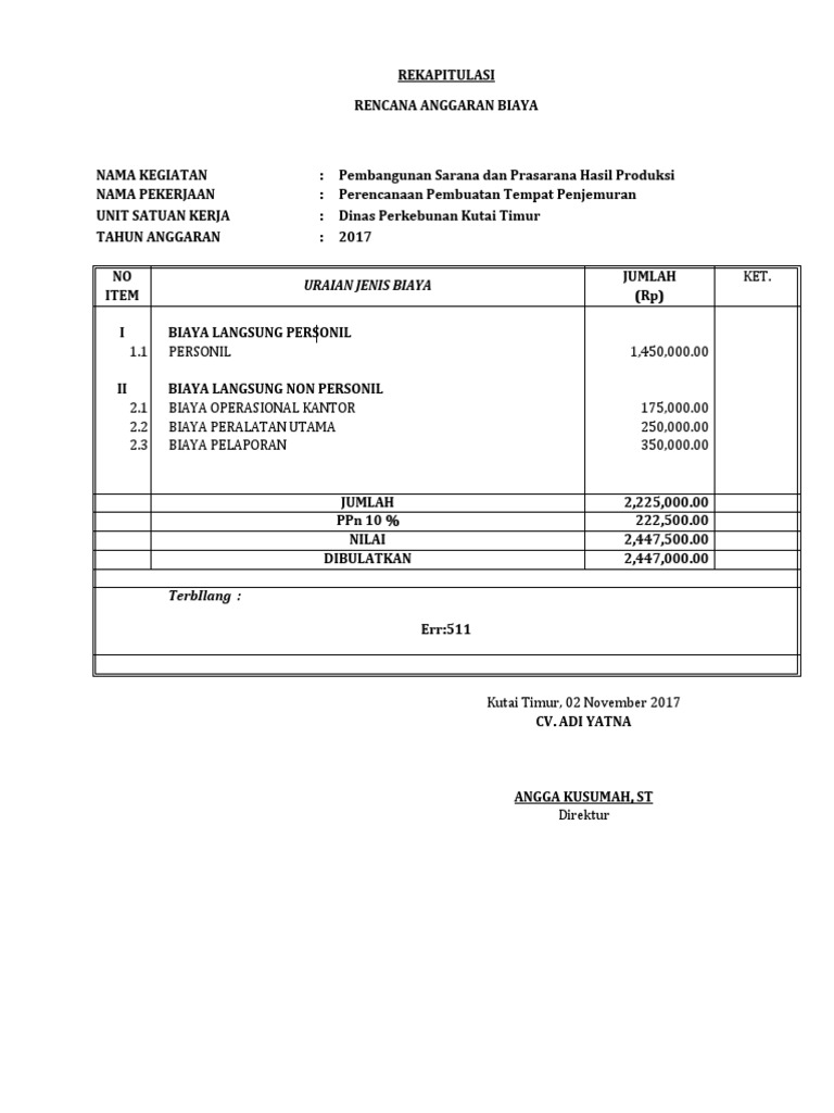 001 BOQ Perencanaan Tempat Penjemuran | PDF