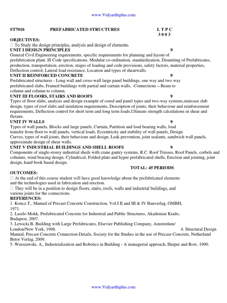 ST7016 Prefabricated Structures | PDF | Wall | Precast Concrete