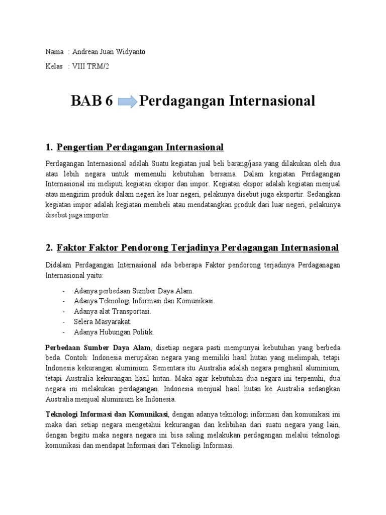 Tugas Ips Bab 6 Perdagangan Internasional | PDF | Bisnis | Pengelolaan Keuangan & Uang