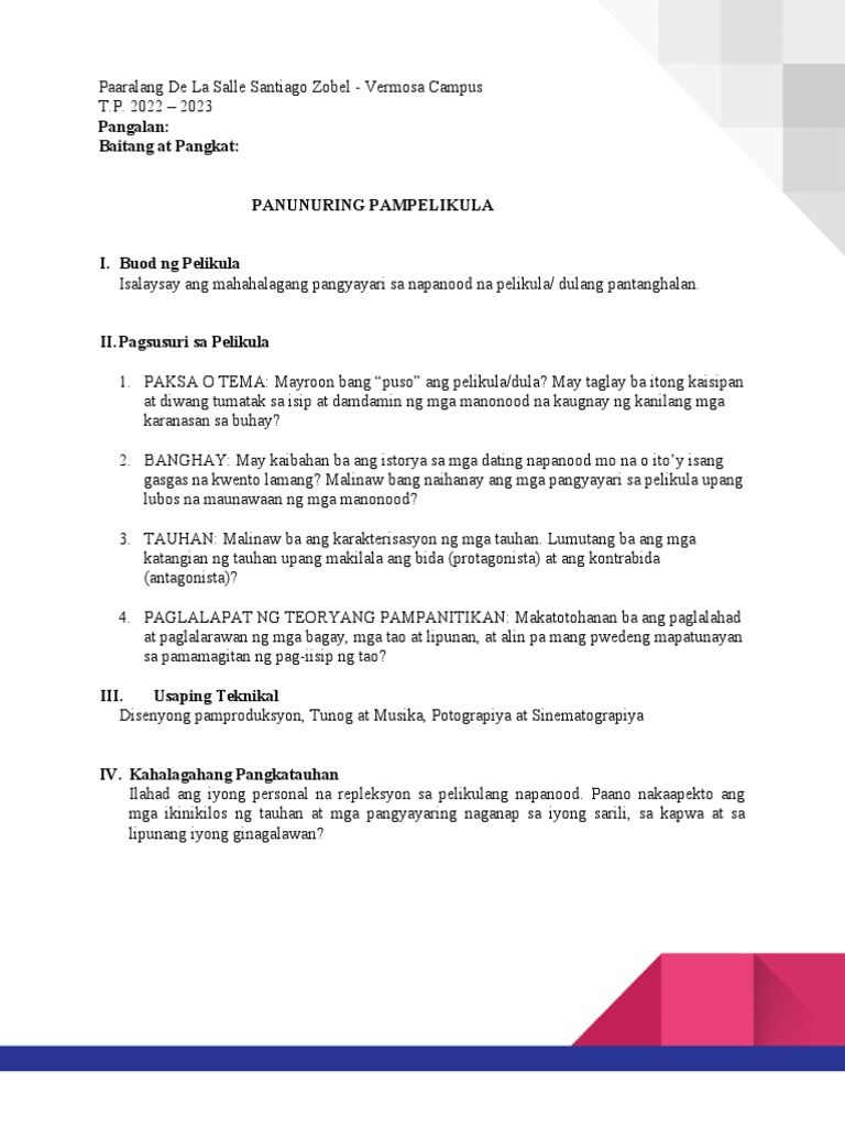 Mga Gabay Sa Pagsusuri Sa Pelikula | PDF