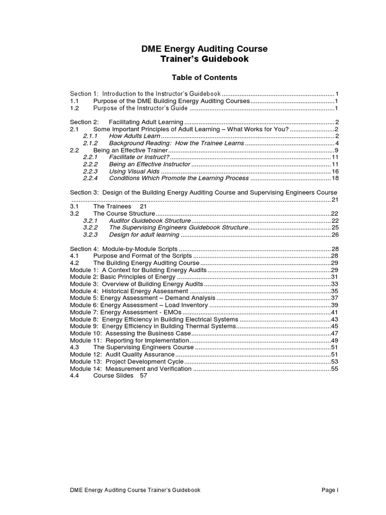 Building Energy Auditing Trainer's Guide Book | PDF | Learning ...