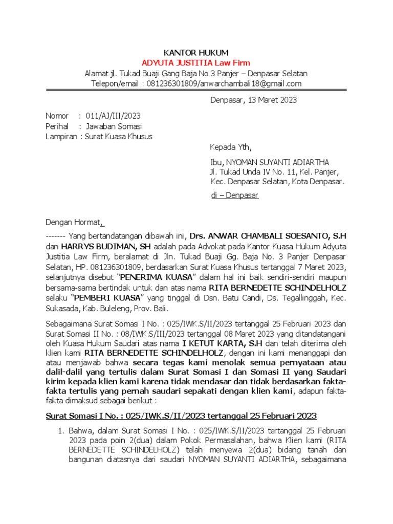 Jawaban Somasi Miss Rita | PDF