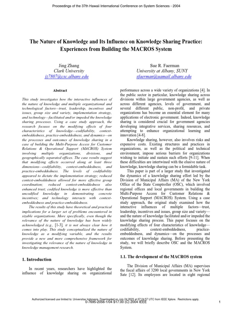 The Nature of Knowledge and Its Influence On Knowledge Sharing Practice ... The Nature of Knowledge and Its Influence On Knowledge Sharing Practice ...