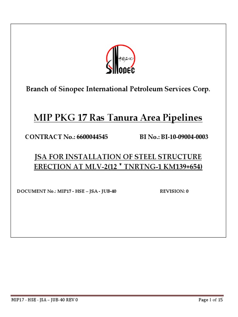 Mip17-Hse-Jsa-Jub-40 Jsa For Installation of Steel Structure | PDF ...