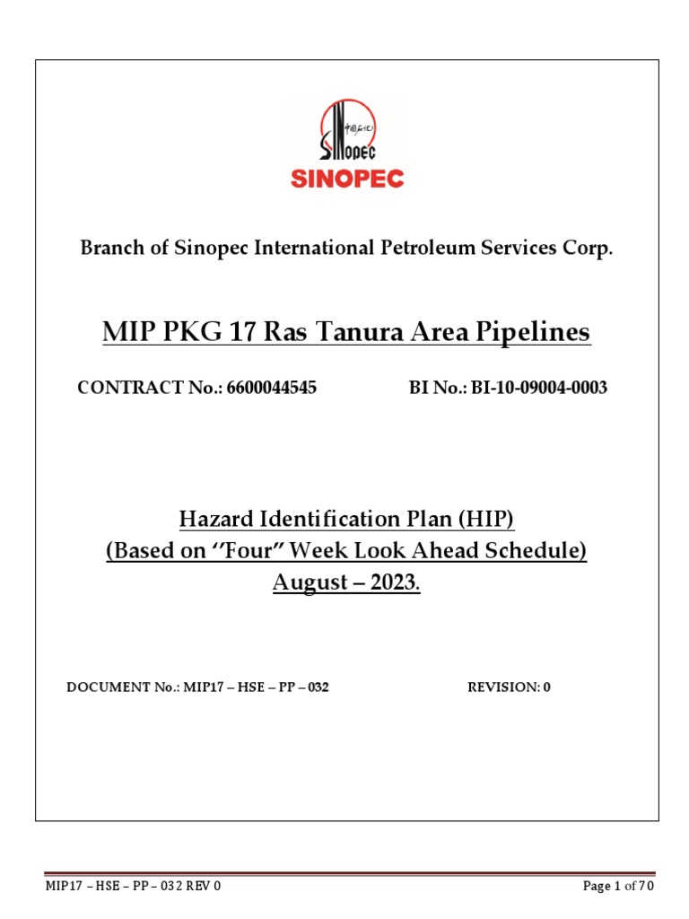 MIP17 - HSE - PP - 032 Four Week Look Ahead HIP August 2023 Rev 0 | PDF MIP17 - HSE - PP - 032 Four Week Look Ahead HIP August 2023 Rev 0 | PDF