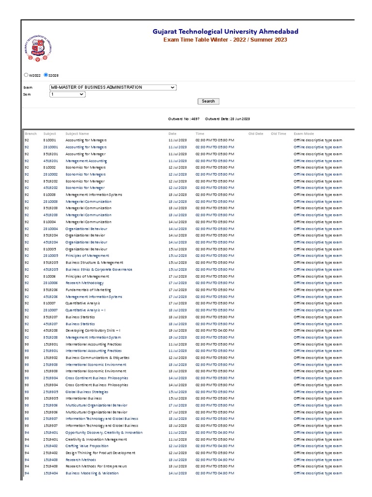 Time Table For Semester 1 | PDF