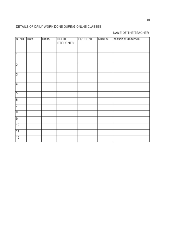 Daily Diary Record KV No 2 JRC | PDF