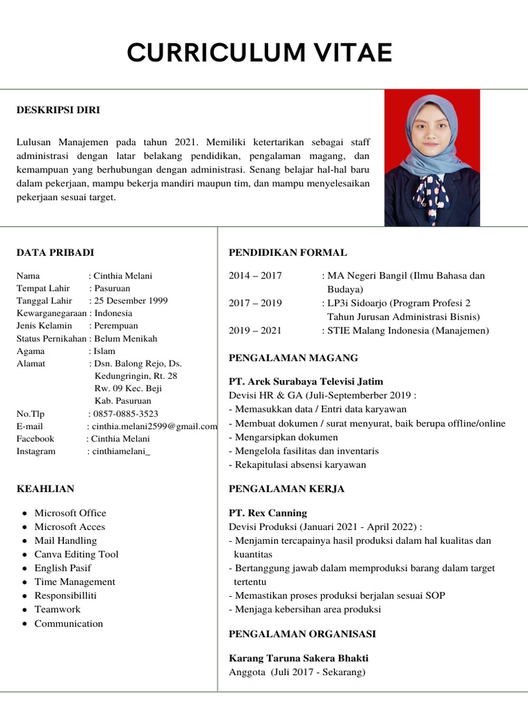 Curriculum Vitae: Deskripsi Diri | PDF