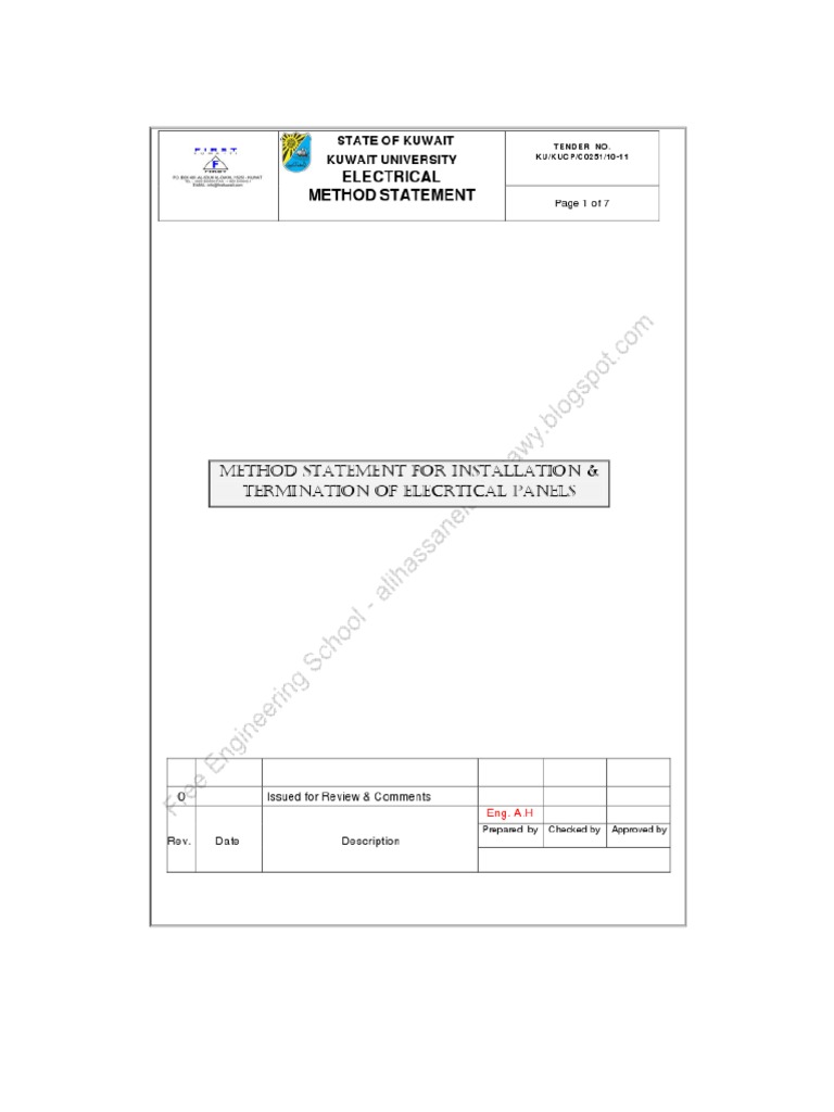 Method Statement For Installation Termination Of Elecrtical Panels Pdf