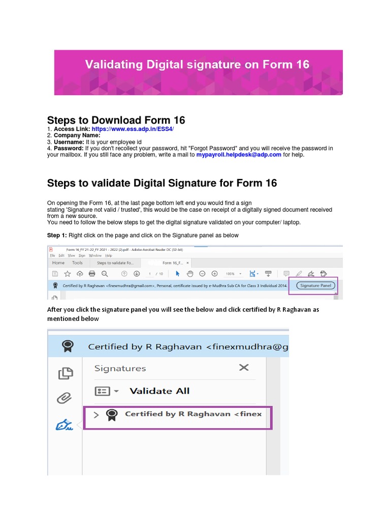 Steps To Validate Digital Signature For Form 16 | PDF