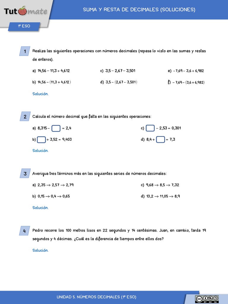 Ejercicios Suma Resta Decimales | PDF | Teoría de los números ...