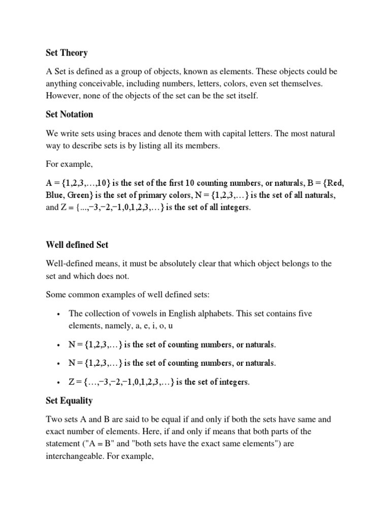 Set Theory Pdf Set Mathematics Empty Set