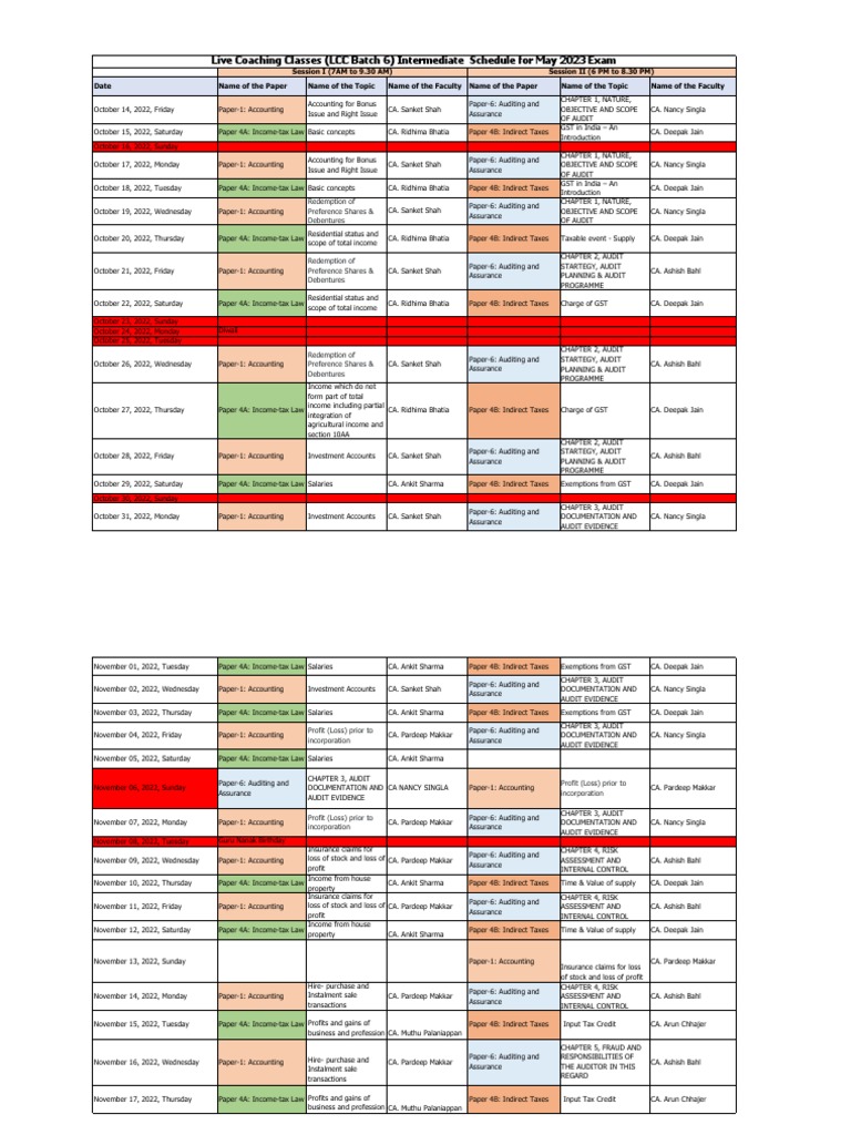 2022 12 29 Intermediate Schedule | PDF