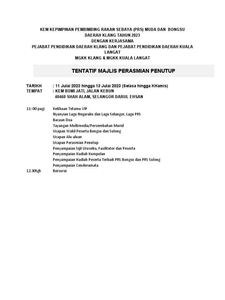 Tentatif Majlis Penutup | PDF