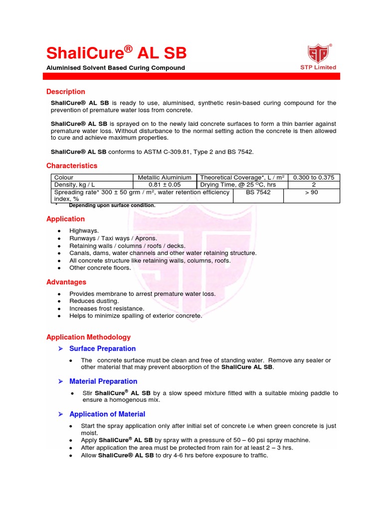 Shalicure AL SB | PDF | Concrete | Water