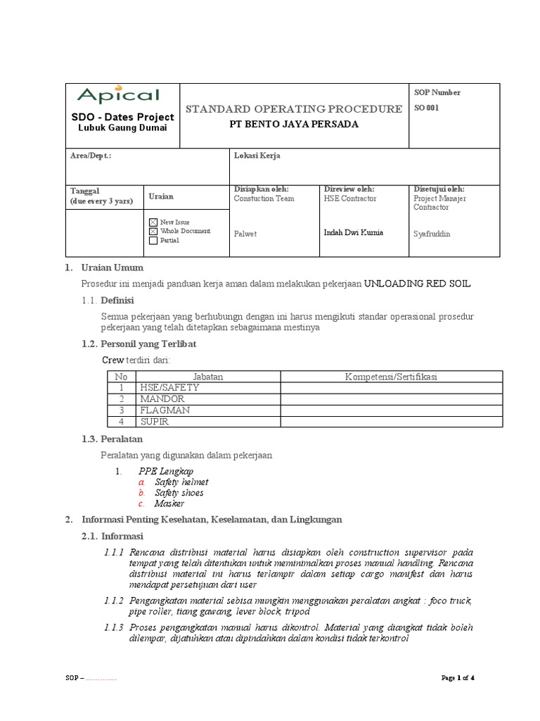Contoh SOP Penimbunan | PDF