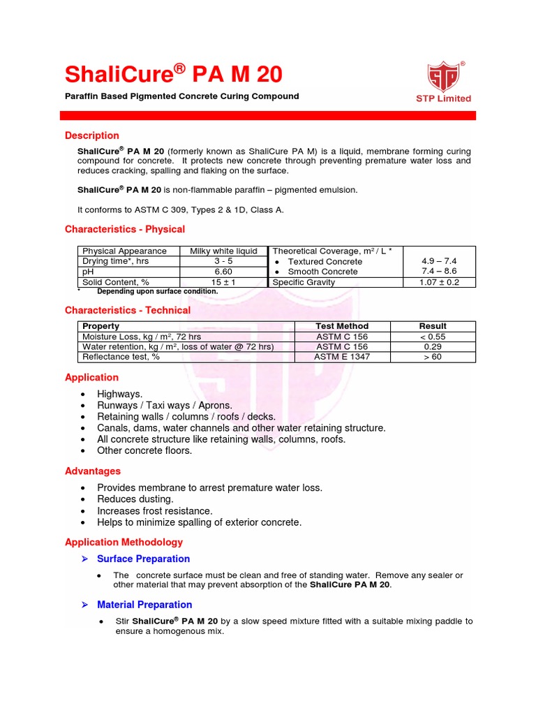 ShaliCure PA M 20 | PDF | Concrete | Water