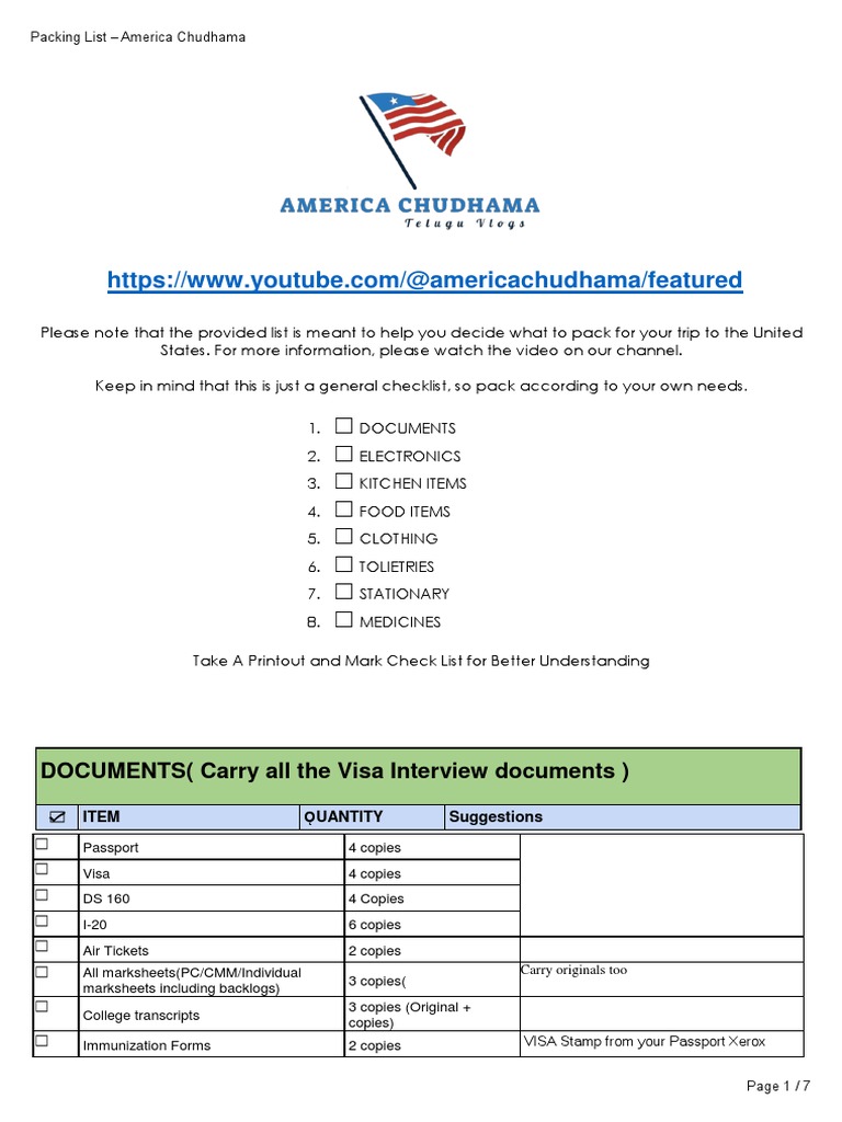 Packing Checklist | PDF
