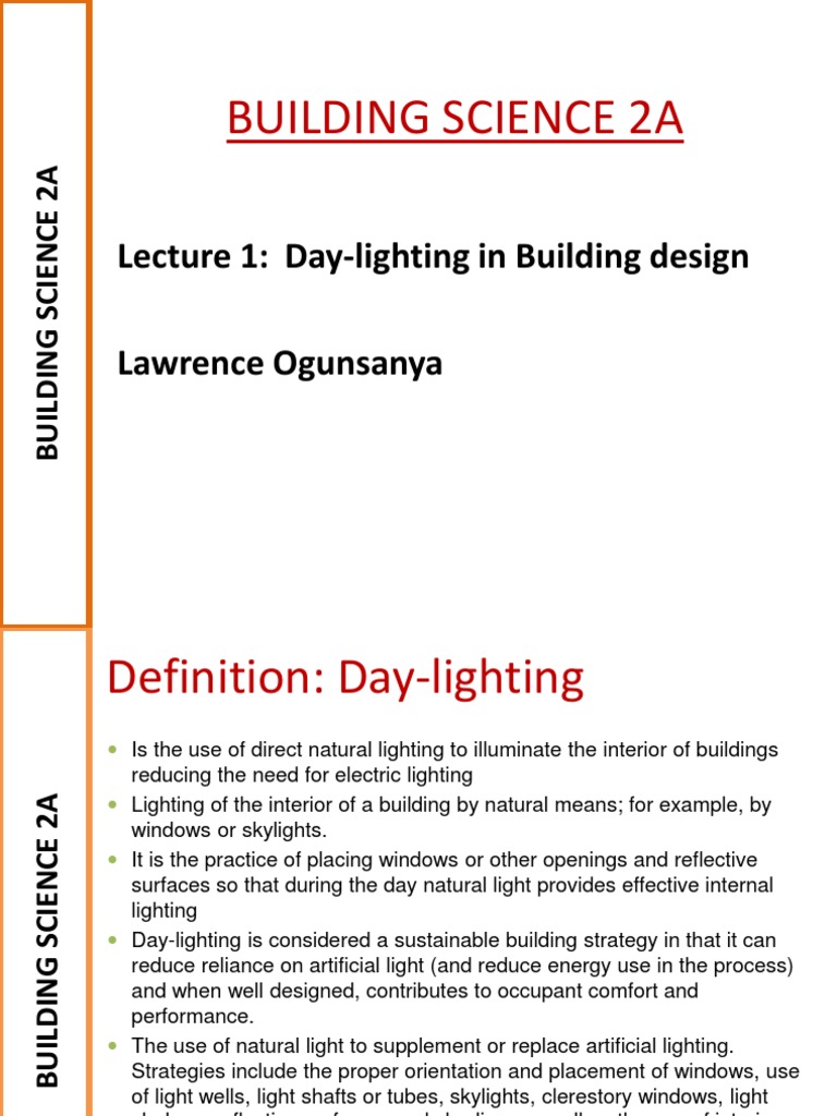 Building Science - Lecture - 01 - 2023 | PDF | Lighting | Building