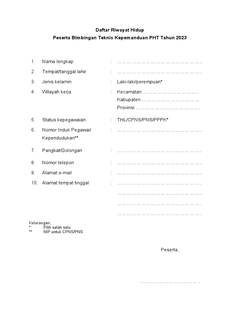 Daftar Riwayat Hidup Bimtek Kepemanduan PHT | PDF