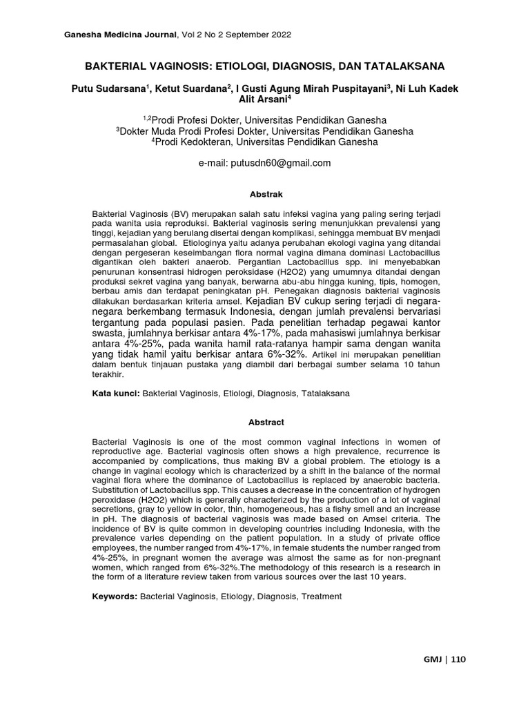 6 Bakterial Vaginosis Etiologi, Diagnosis, Dan Tatalaksana | PDF