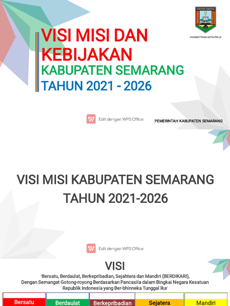 Visi Misi Dan Kebijakan Kab Semarang 2021-2026 | PDF