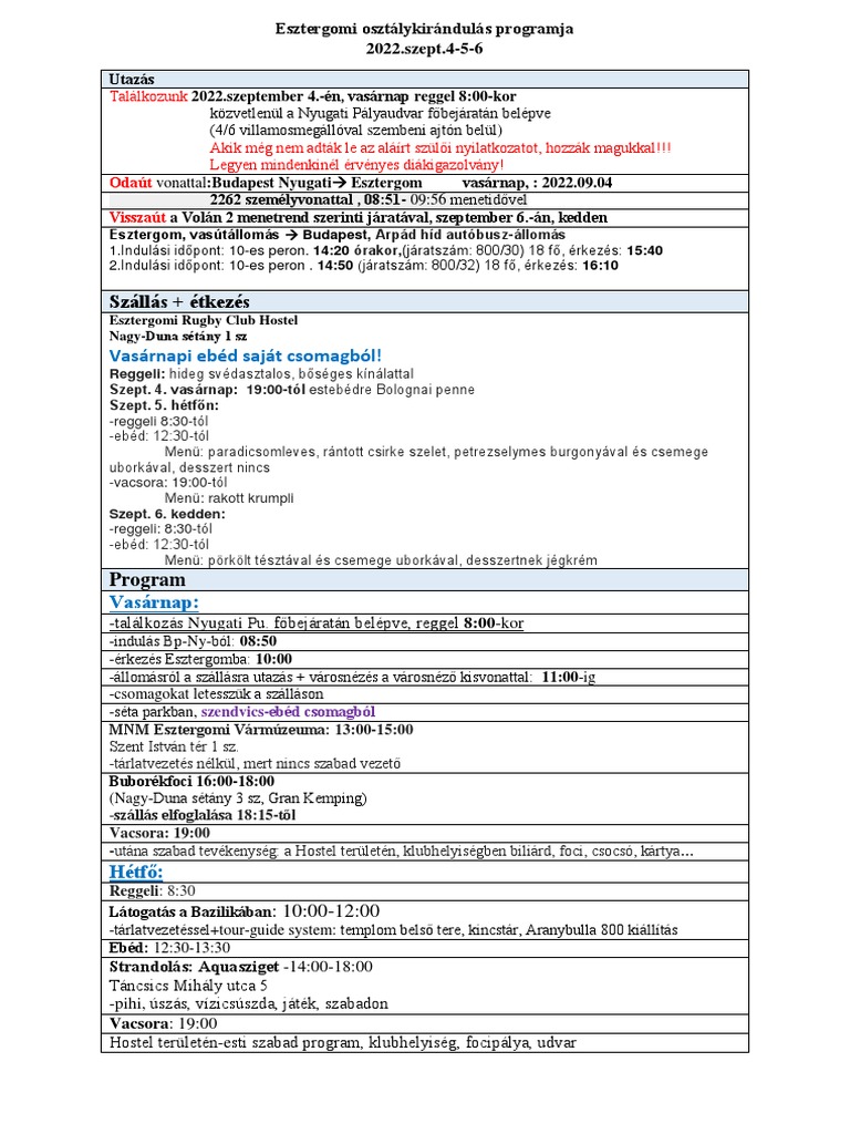 Esztergomi Osztálykirándulás | PDF