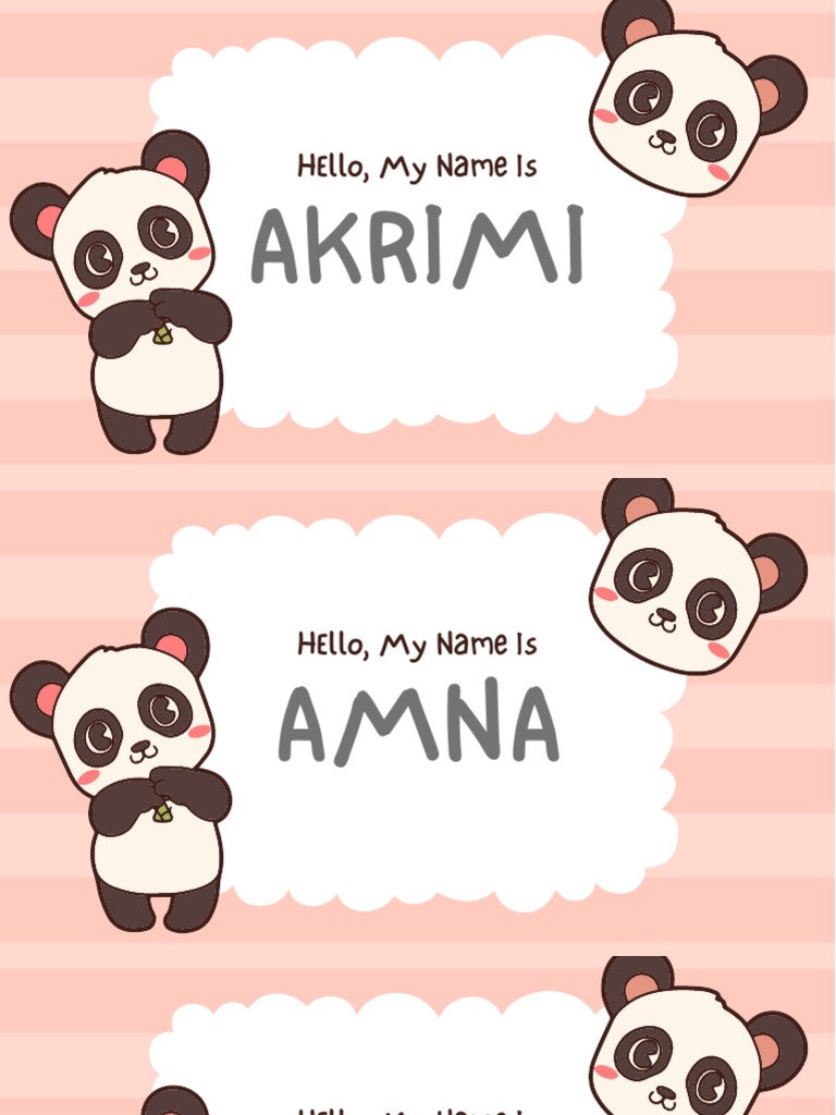 Peach Cute Panda Name Tag | PDF