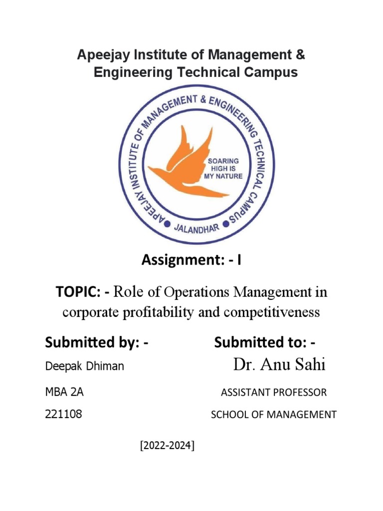 Operation Management Assignment - 1 | PDF | Performance Indicator | Quality (Business)