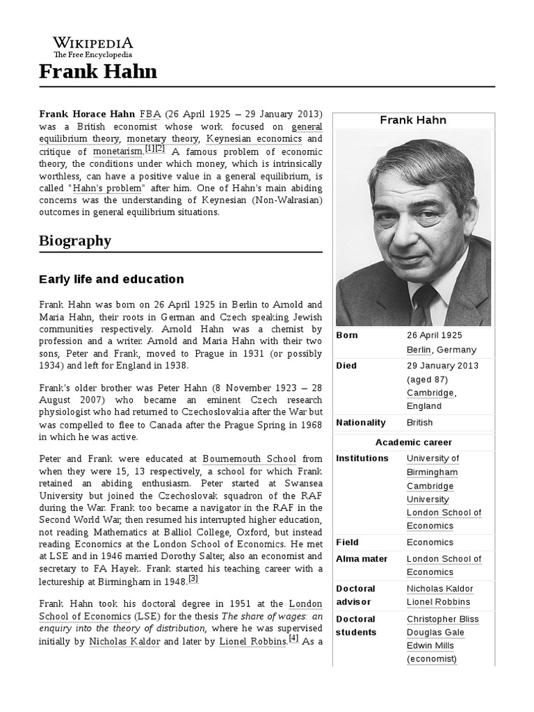 Frank Hahn | PDF | Economics | Economies