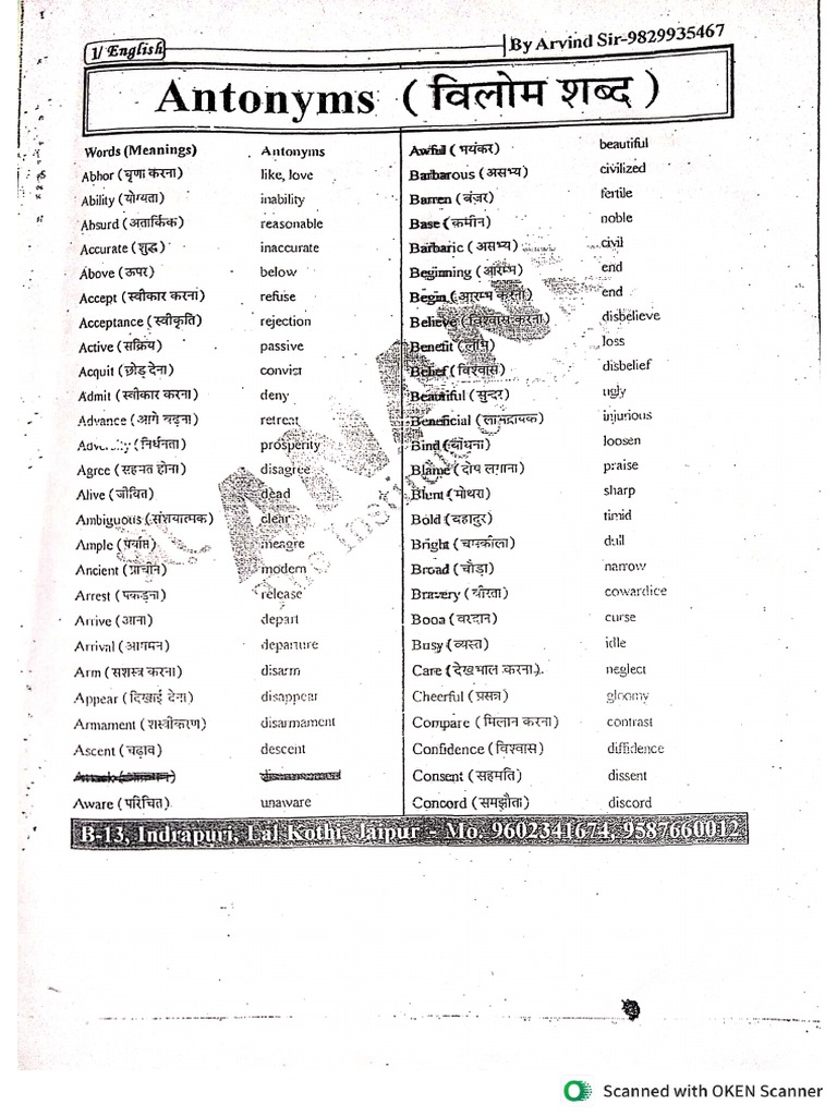 Antonyms & Synonyms | PDF