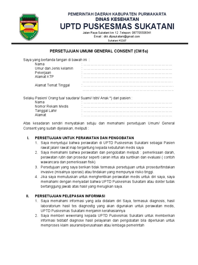 Persetujuan Umum Pasien Puskesmas Sukatani | PDF | Pengembangan Diri | Kesehatan Holistik